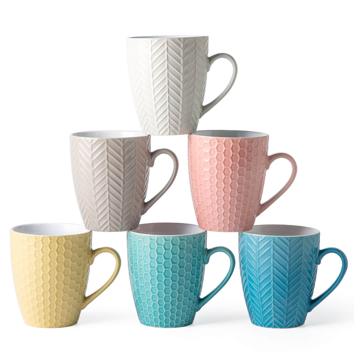 Ceramic Coffee Mugs with Multi Textured Patterns 18oz Set of 6 -ACM007 ...